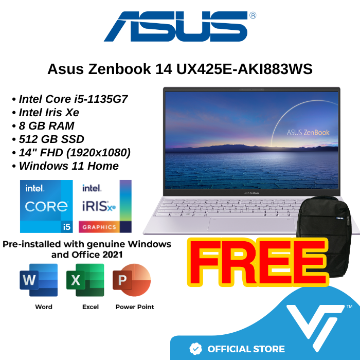 Asus Zenbook 14 UX425E-AKI883WS Laptop (Intel Core i5-1135G7, 8GB ...