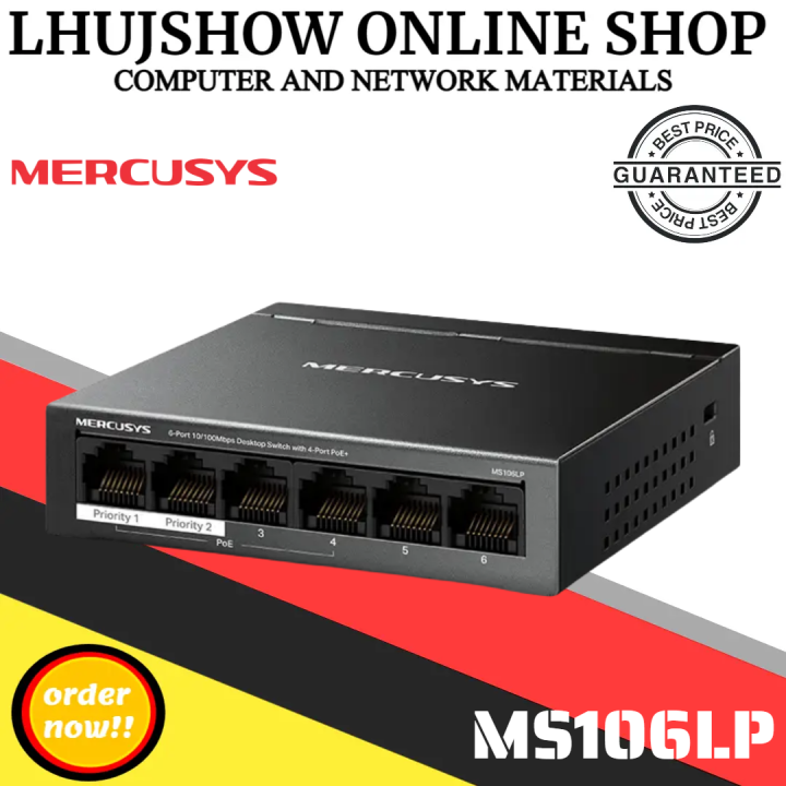 MERCUSYS MS106LP 6-Port 10/100Mbps Desktop Switch with 4-Port PoE+ ...