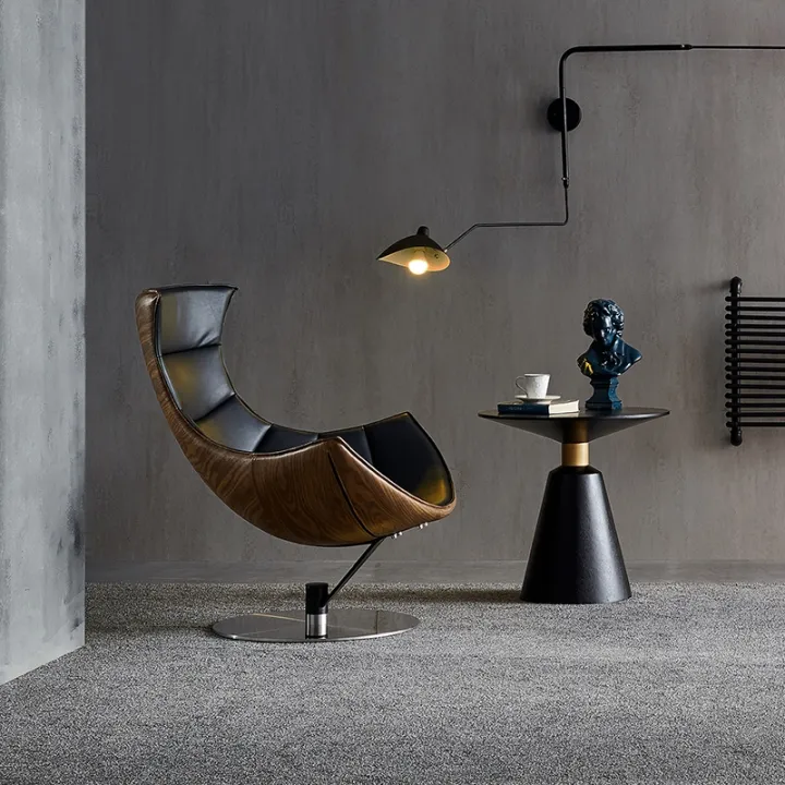 Can be customized ♈ Nordic single leather sofa light luxury single ...