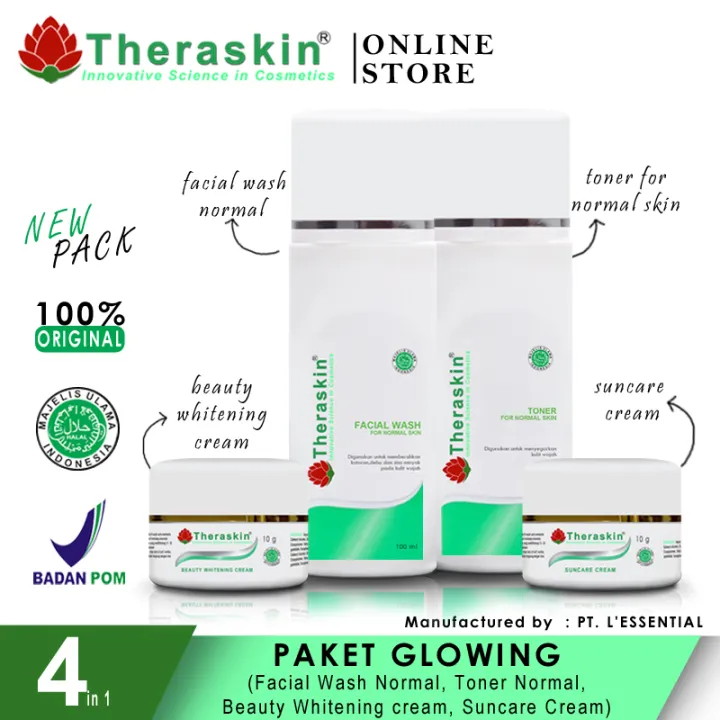 Theraskin Paket Glowing isi 4 BPOM original untuk kulit normal kering mencerahkan menyamarkan ...
