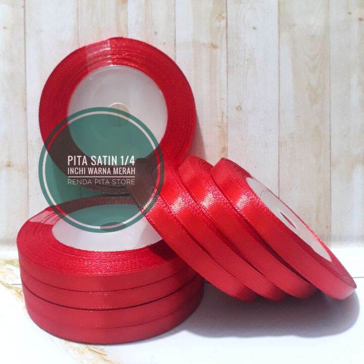 pita satin 1/4 inchi pita satin kecil warna MERAH per rol | Lazada ...