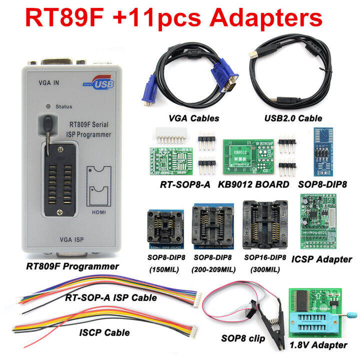 ⭐original Rt809f Isp Programmer Lcd Usb Repair Tools With 18v Adapter Sop8 Test Clip Tssop8 