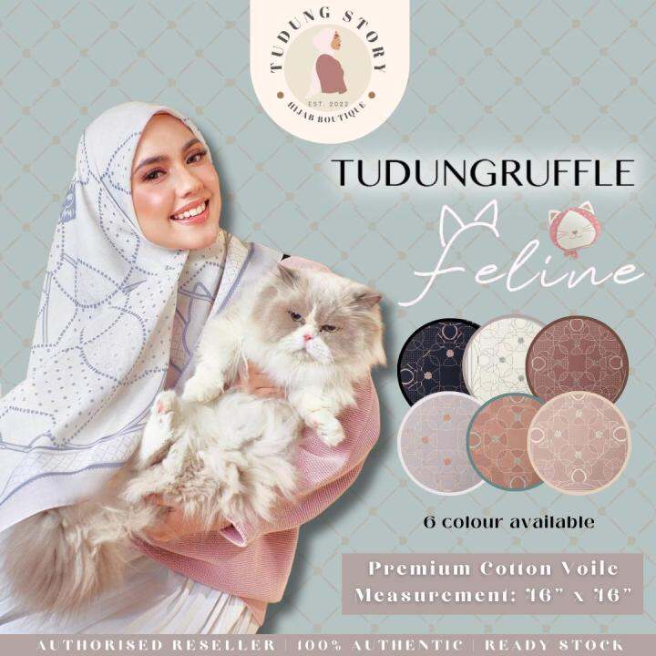 Tudung Ruffle FELINE Printed Cotton Collection + Free Exclusive Box ...