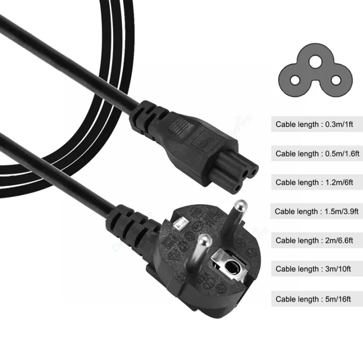 EU Power Cable 0.3-5m Extension Cord AC Plug Adapter IEC C5 For HP ...