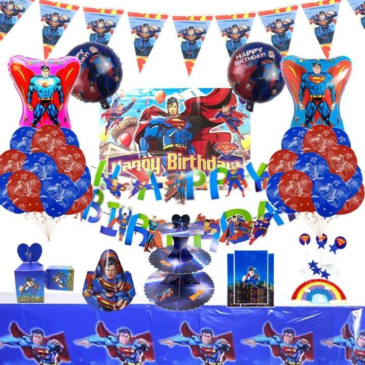 【COD】 Superman Theme Birthday Decorations Balloons Table Cover Banner ...