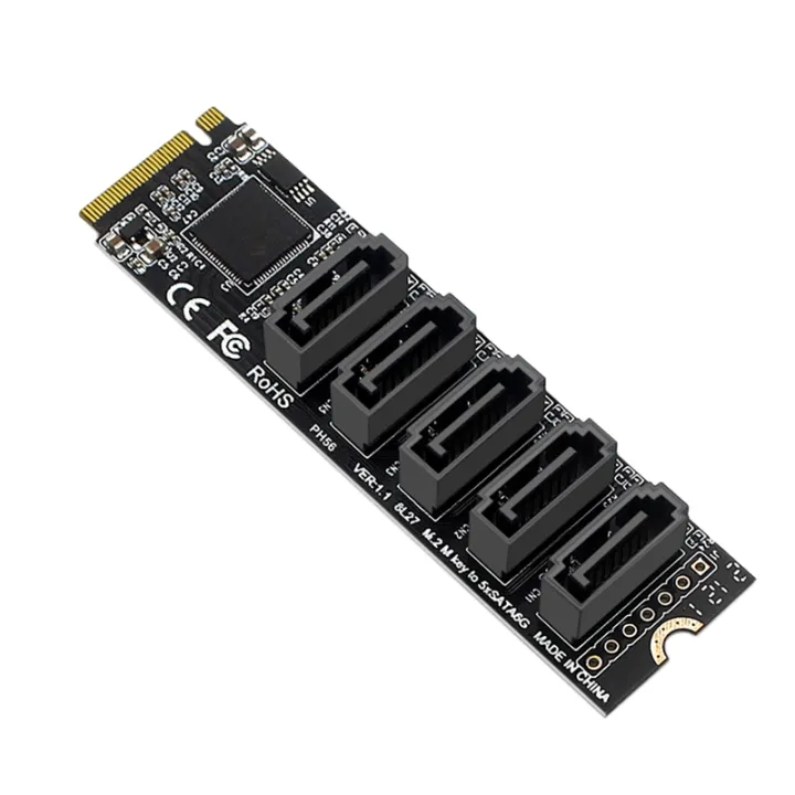 M.2 to NGFF 5 Ports SATA3.0 Adapter Card JMB585 M.2 Key M SATA3.0 ...