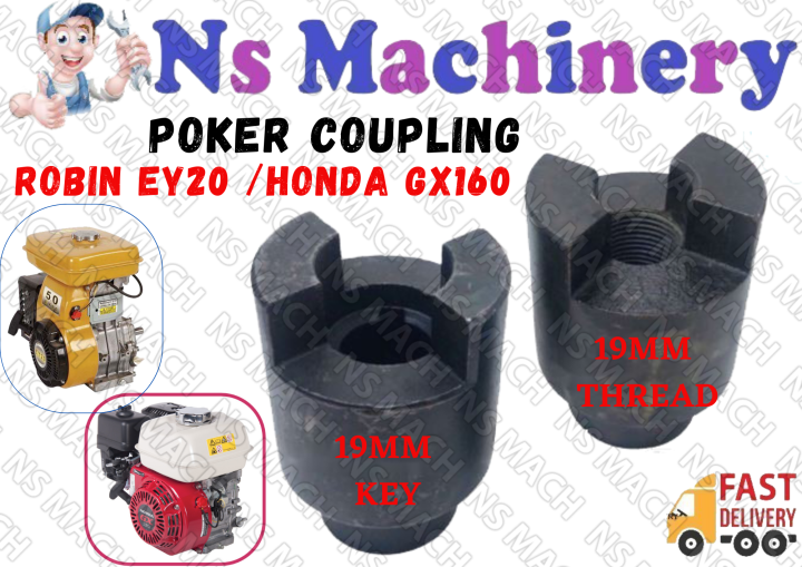 Poker Coupling 19mm Key / 19 mm Thread Honda GX160 Robin Ey20 Koshi ...