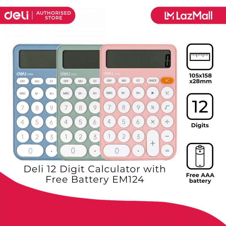 Deli 12 Digit Calculator with Free Battery EM124 [79EM124] | Lazada PH