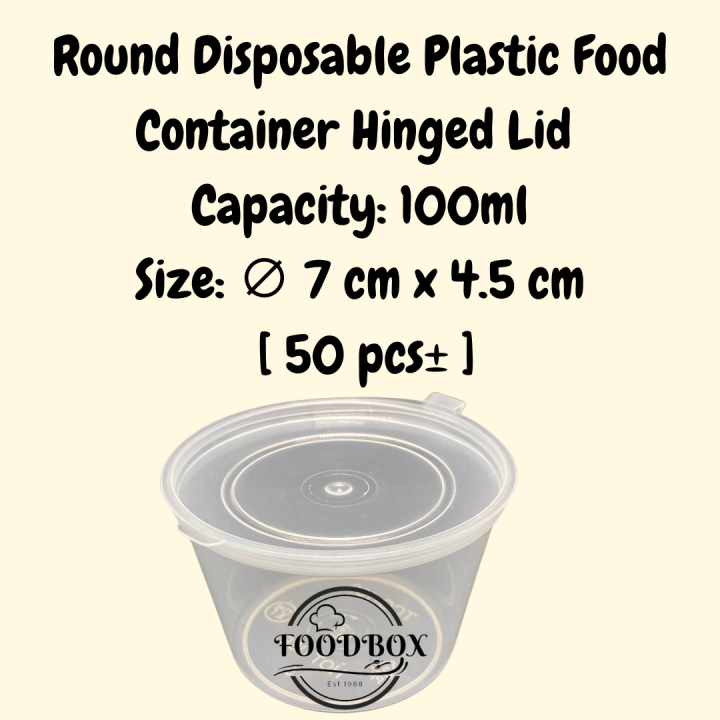 FOODBOX - 100ml Round Disposable Plastic Food Container Hinged Lid ( 50pcs± ) TCC 100 SAUCE CUP ...