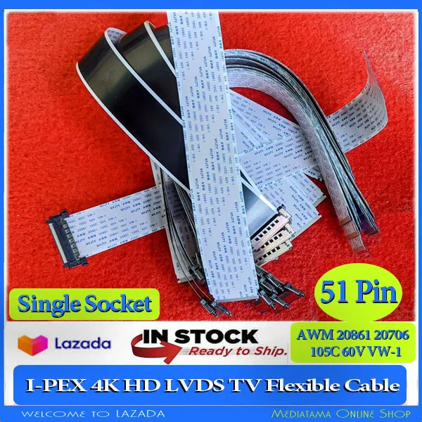 Single Socket 51pin Screen Line/I-PEX 4k HD LVDS TV LCD/LED Flexible Cable AWM 20861 20706 105C ...