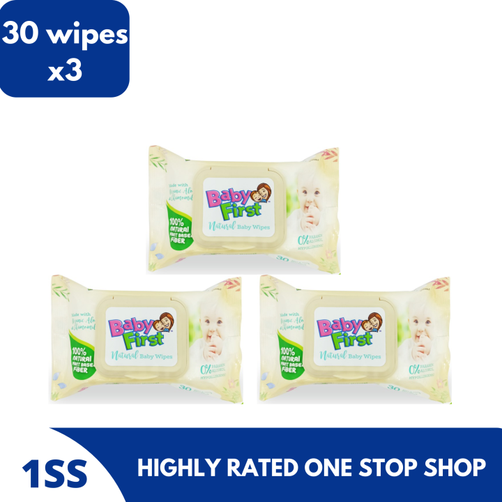 Baby First Natural Baby Wipes Biodegradable With Organic Aloe, 30 Wipes ...
