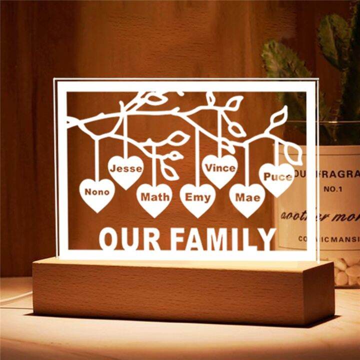 Personalized Family Tree Sign LED USB Acrylic Night Light Custom Laser ...
