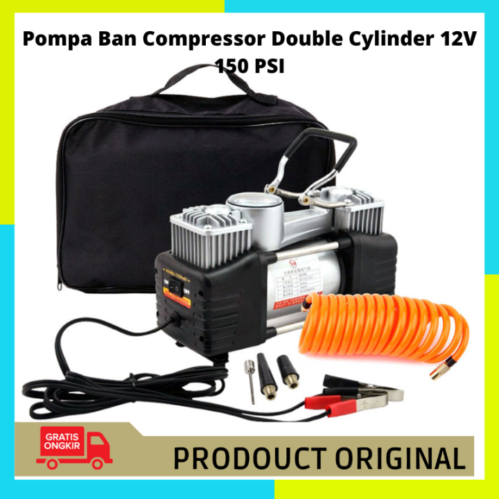 Pompa Angin Ban Bus / Truk Mobil Motor Compressor Double Cylinder 12V ...