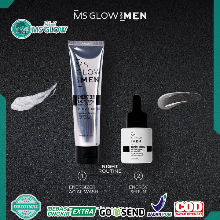 MS GLOW MEN PAKET NIGHT ROUTINE - Sabun Wajah Facial Wash dan Serum MS ...