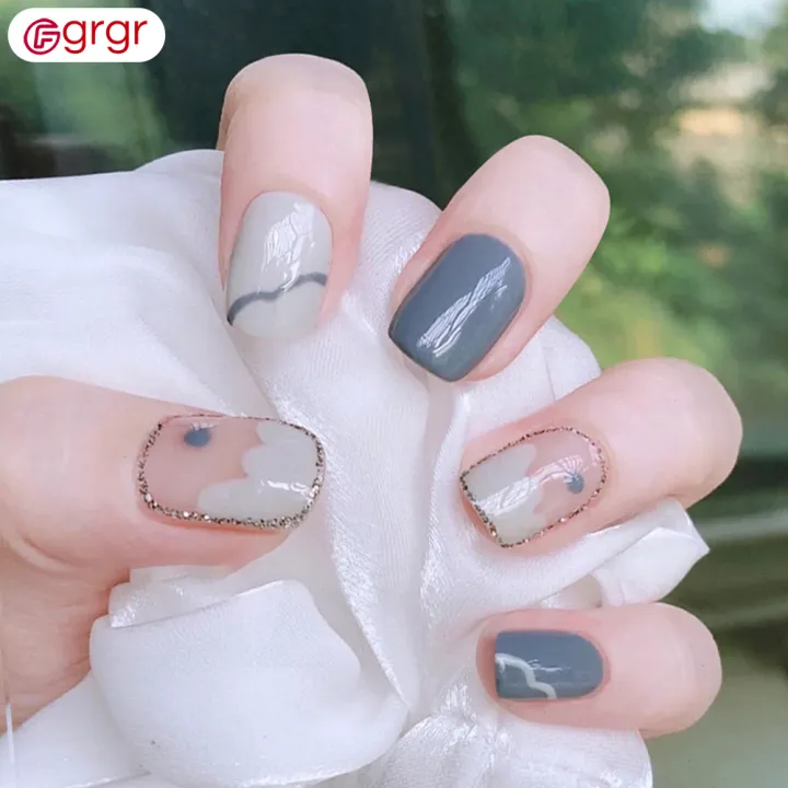 Fgrgr 24pcs False Nails French Short Press On Nails Elegant Fingernails ...