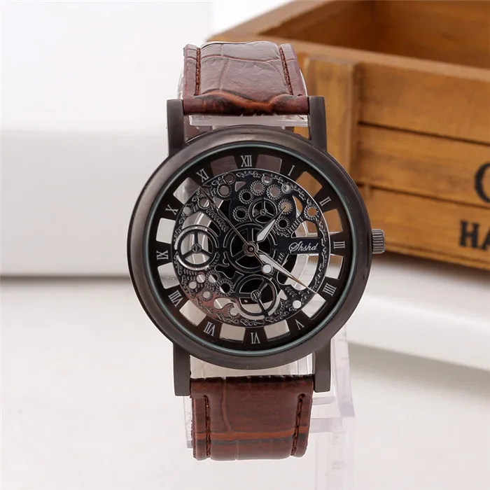 Geneva Skeleton Leather Strap Watch (Black/Brown) | Lazada PH