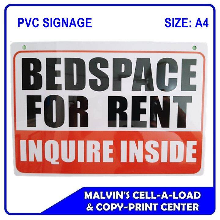 Pvc Signage Bedspace For Rent Size A4 Lazada Ph