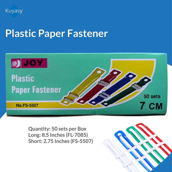 Kuyasy Joy Plastic Paper Fastener 50 pcs per box Long 7085 8 1/2” & 5507 7cm (Assorted Colors ...