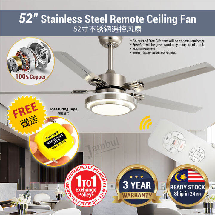COOL POWER 52" Stainless Steel Remote Ceiling Fan House Bedroom Living ...