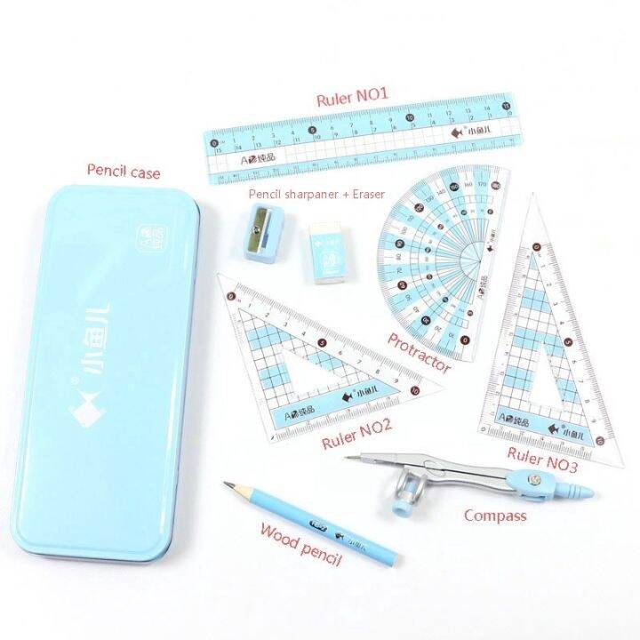 Ruler Set In Metal Case Stationary for drafting Package includes Compass&Ruler&Pencil sharpener ...