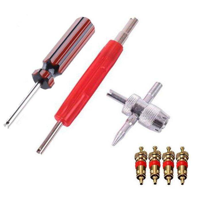 Dual/Single Head Valve Core Remover Tools 4-Way 4pcs Brass Valve Cores ...