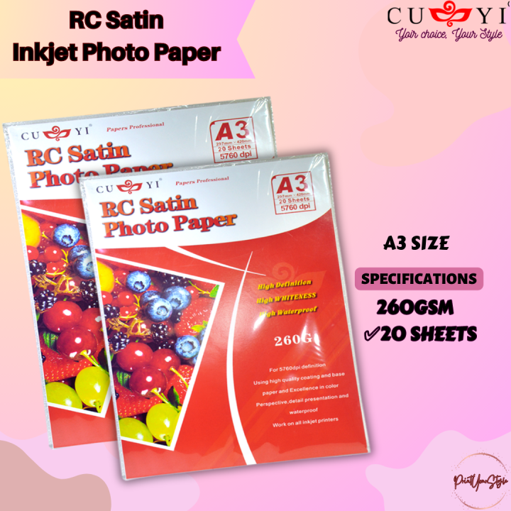 [PrintYourStyle] CUYI RC Rough Satin Photo Paper 260Gsm A3 Size 20 ...