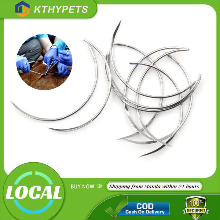 10Pcs Veterinary suture needles with thread Stainless steel curve ...