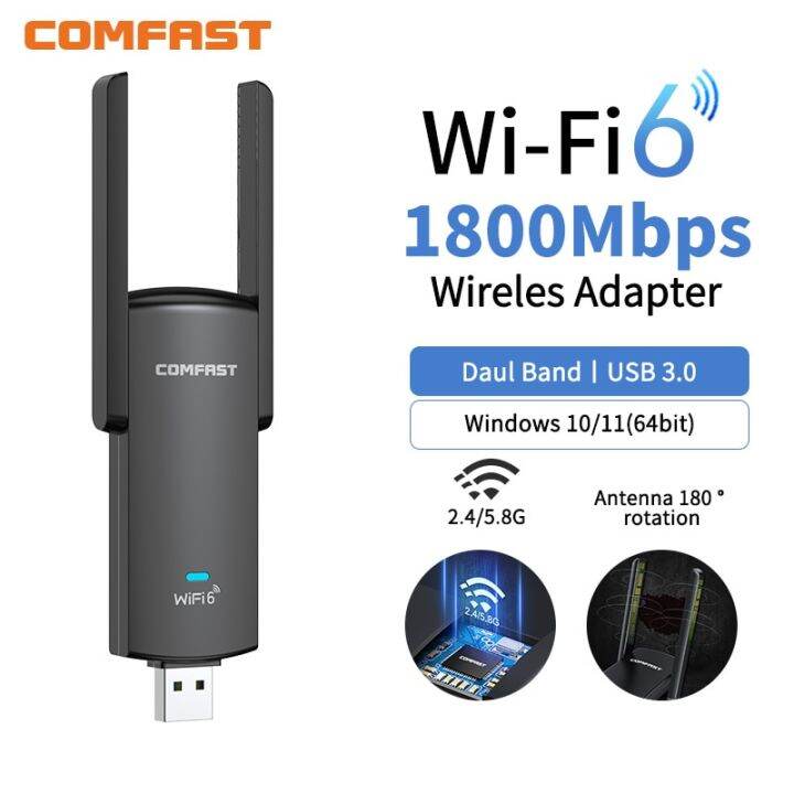 Wifi 6 USB Adapter Wireless Wi-Fi Dongle 1800Mbps 2*2Dbi Antenna ...