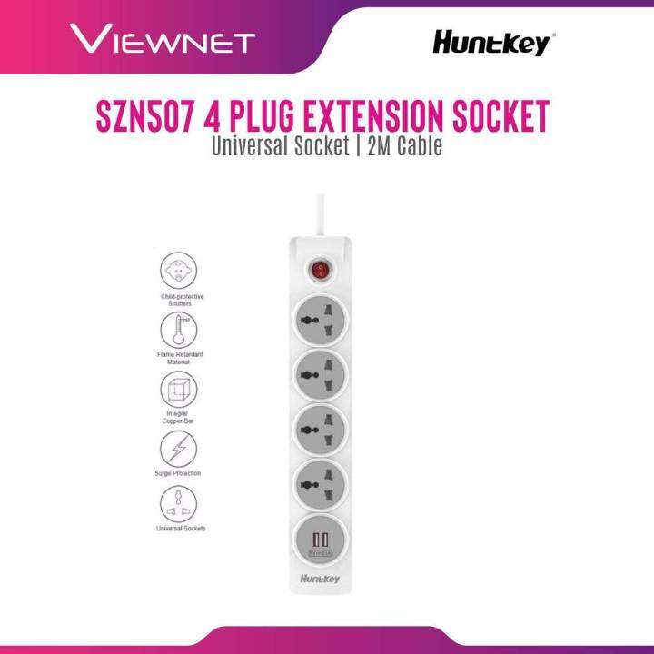HUNTKEY SURGE PROTECTOR 4-PLUGS WITH USB 2-PORTS 3M (SZN507) | Lazada
