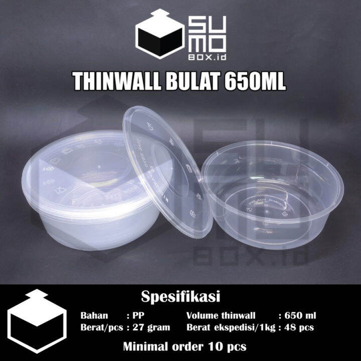 [1 PAK ISI 25 PCS] Thinwall MANGKOK BULAT 650ml + tutup / bowl plastik mangkuk baso bubur mie ...