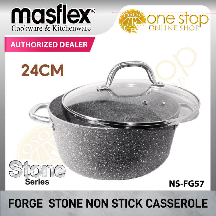 Masflex Forged Stone Series Non-Stick Casserole w/ Glass Lid 24cm ...