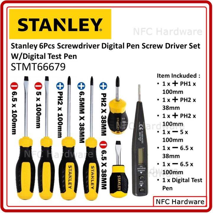 Stanley 6Pcs Screwdriver Digital Pen Screw Driver Set W/Digital Test ...