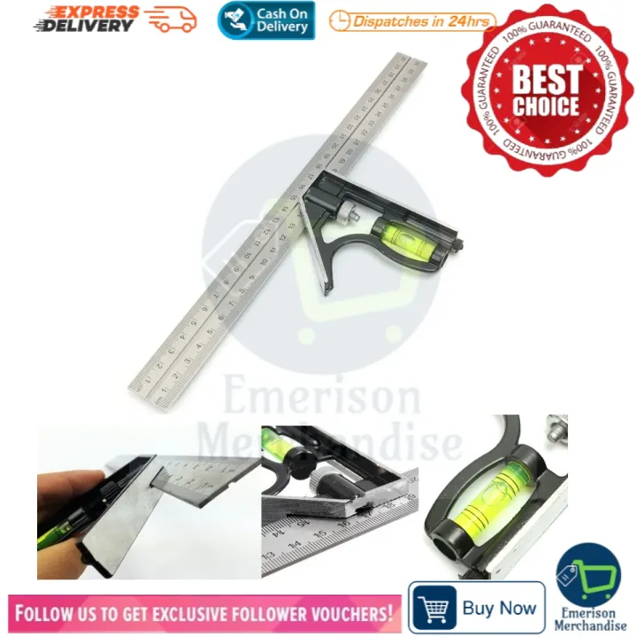 Emerison EM0879 Adjustable Combination Try Square Level Right Angle ...