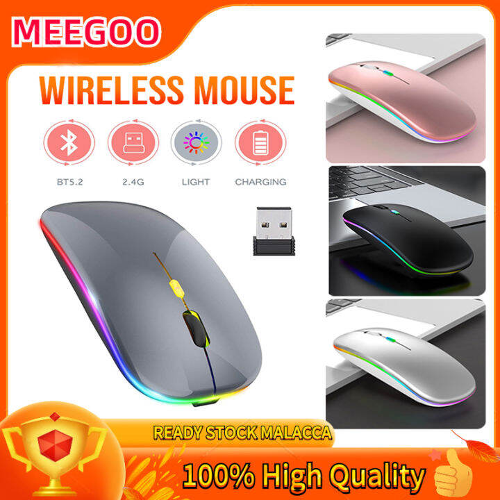Wireless Mouse 2.4Ghz Bluetooth Rechargeable Mouse Silent LED Backlit ...