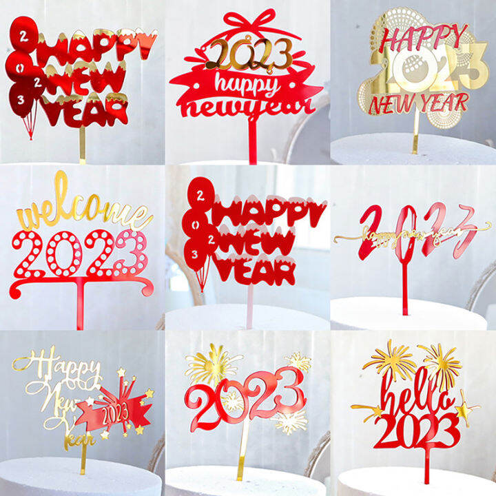 New 2023 Happy New Year Cake Toppers Acrylic Merry Christmas Cake ...
