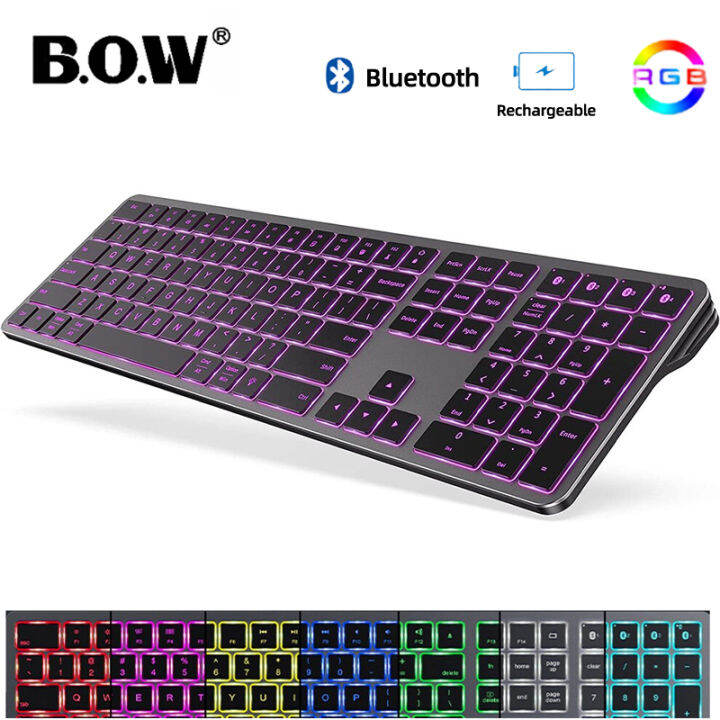BOW Keyboard 7-Colors Wireless Keybaord Backlit Bluetooth Keyboard for ...