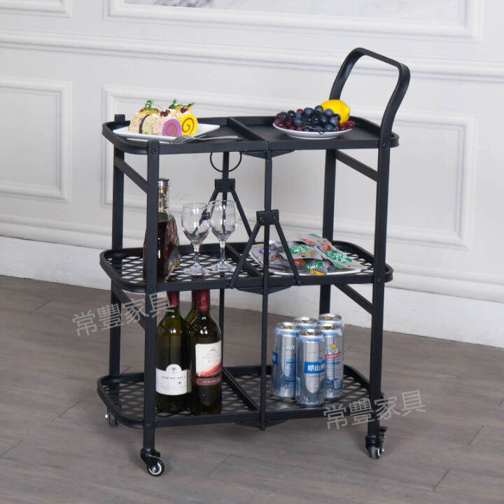 Simple folding cart restaurant hand push dining car hotel wine cart ...