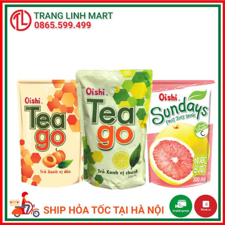 Trà xanh Teago Oishi vị đào /chanh/bưởi túi 190ml kèm ống hút | Lazada.vn
