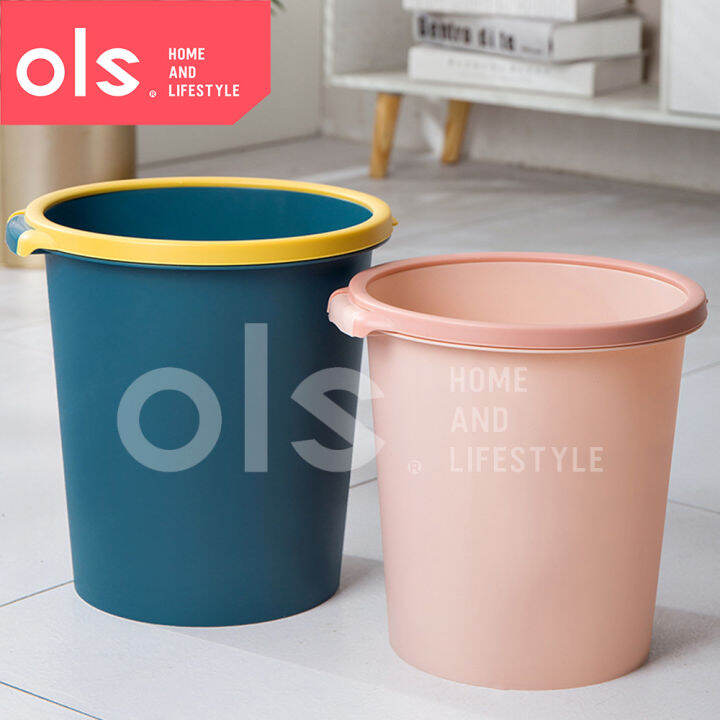 OLS Plastic Colorful Trash Can Garbage Bin Pail Pressure Rings Bathroom ...