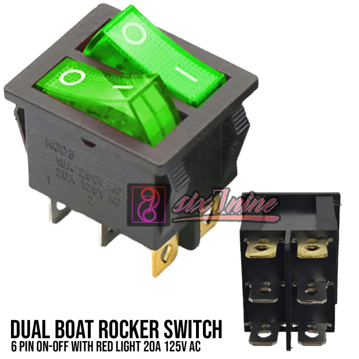 Dual Boat Rocker Switch 6 Pin On-Off With Red Light 20A 125V AC (GREEN ...