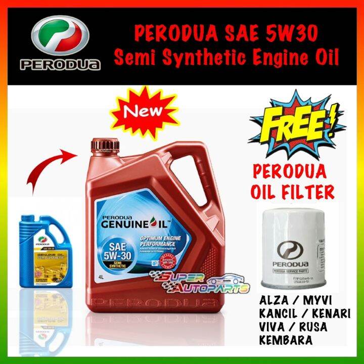 PERODUA 5W30 5w-30 Semi Synthetic Engine Oil 4L + Perodua Oil Filter 1pc myvi ,minyak hitam ...