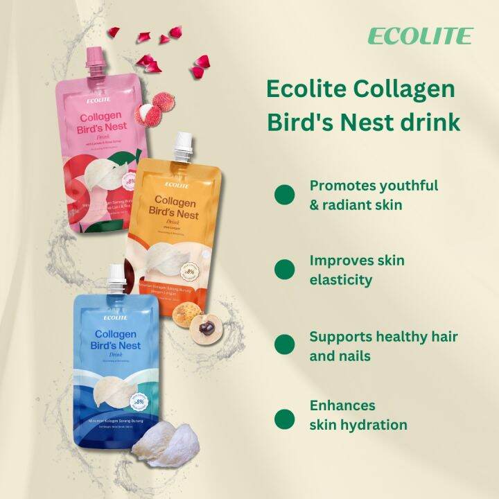 Ecolite Collagen Bird'S Nest Drink/Original/Lychee & Rose Syrup/Longan ...