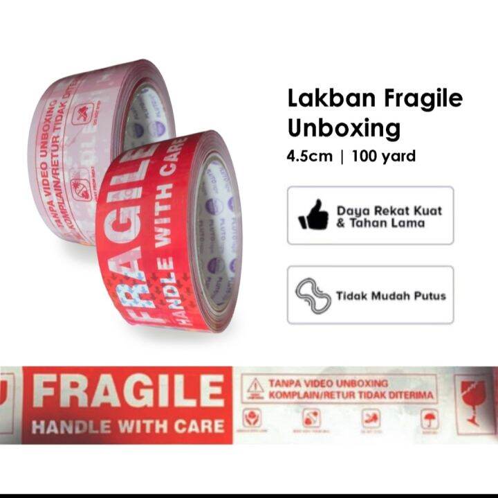 Lakban Fragile Unboxing 2 warna 45 MM x 100 Yard | Lazada Indonesia