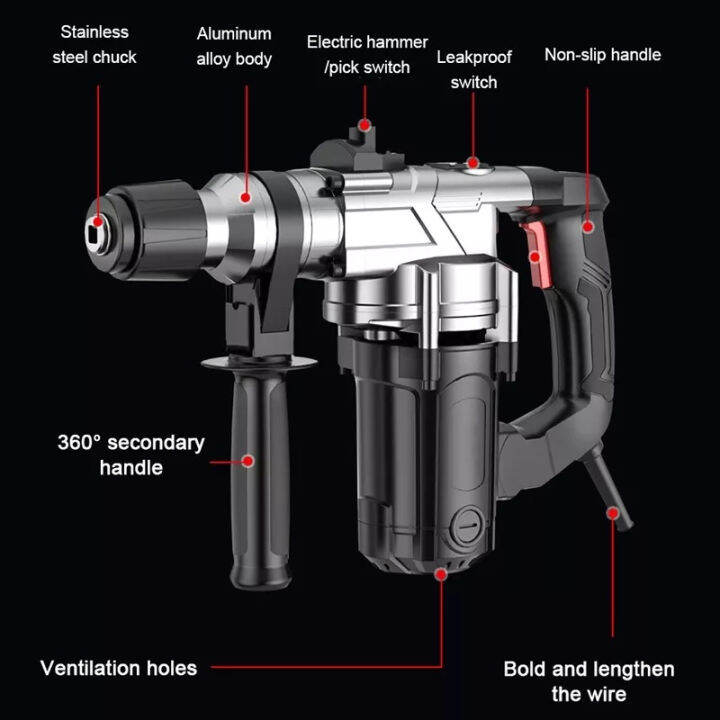 Electric Hammer Chipping Hammer Electric Drill High Power Heavy Duty Concrete Breaker Demolition ...