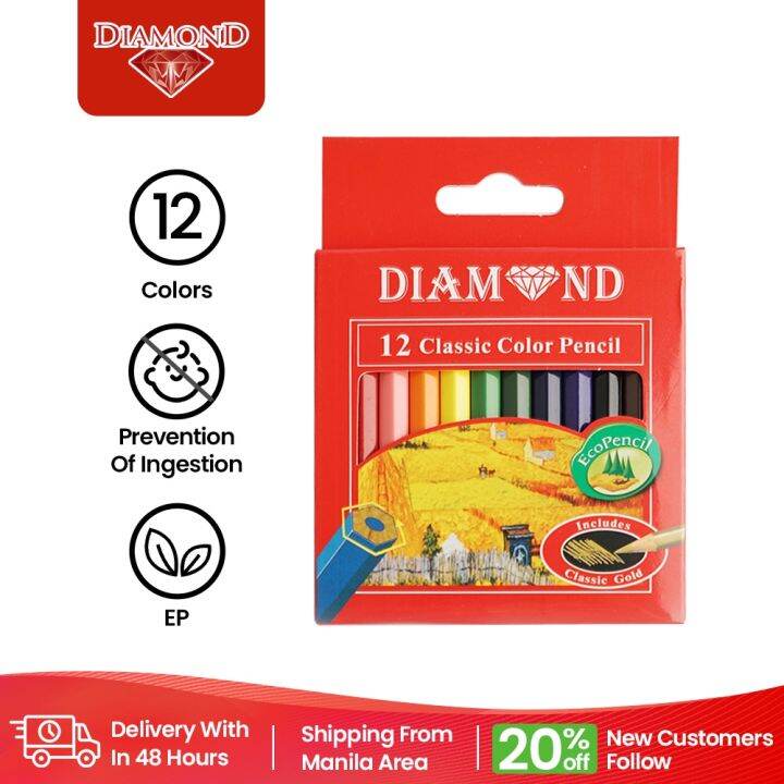 DIAMOND COLOR PENCIL (CP9012S) 12 COLORs SHORT 20/24s 829103 school ...
