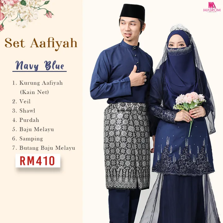[NAVY BLUE] PAKEJ 7 ITEM SET NIKAH AAFIYAH/Baju Kurung Nikah/Full Set ...