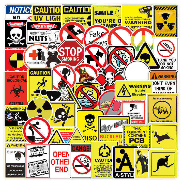50pcs Caution Signs and Warning Signs sticker set Waterproof Removable ...