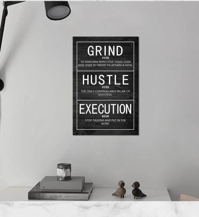 Grind Verb Hustle Verb Execution Noun Inspirational Wall Art Canvas Print Office Decor Inspiring ...