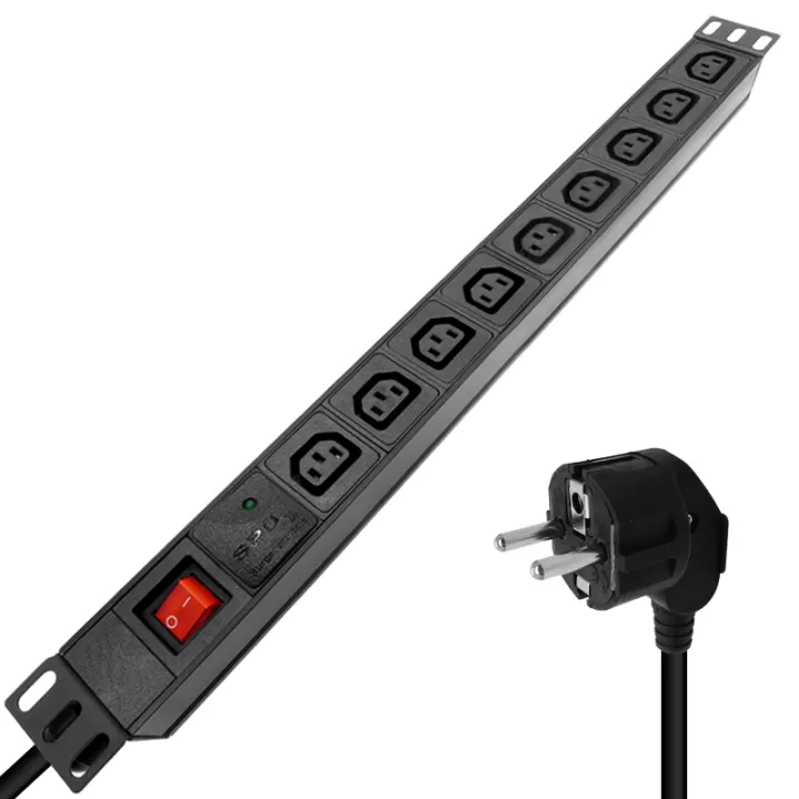 1U PDU รางปลั๊กไฟ IEC C13 9 ช่อง Switch SPD Surge Protection 4000W 2M ...