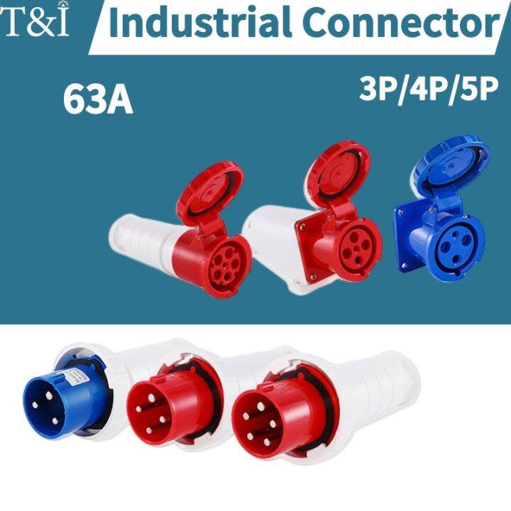 1PCS 63A Waterproof Industrial Plug 3/4/5 Pin Dustproof Socket IP67 Male and Female Mounted ...